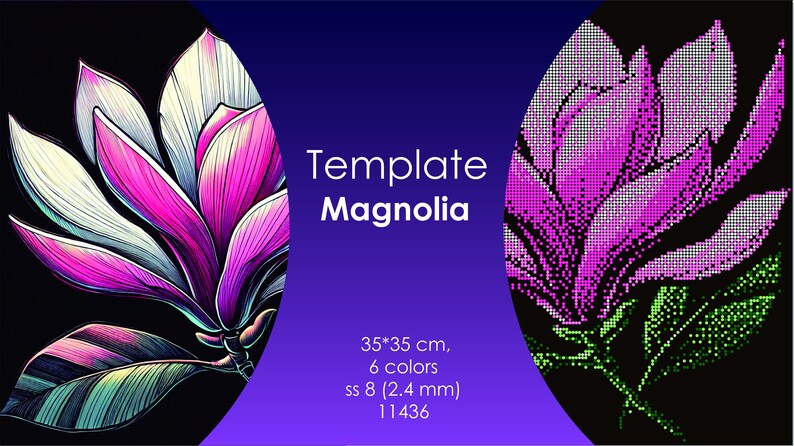 Magnolia. Template for Rhinestone Layout, 6 Colors, SS8 Size (total ...