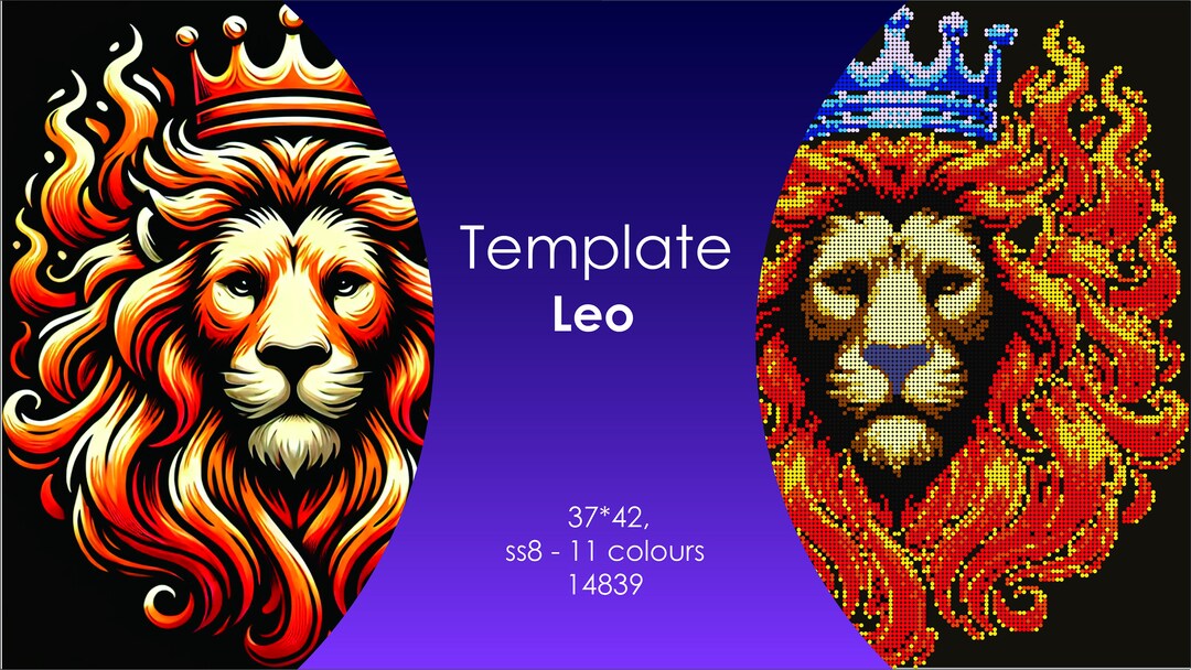 Leo. Template for Rhinestone Layout, 11 Colors, SS8 Size (total ...