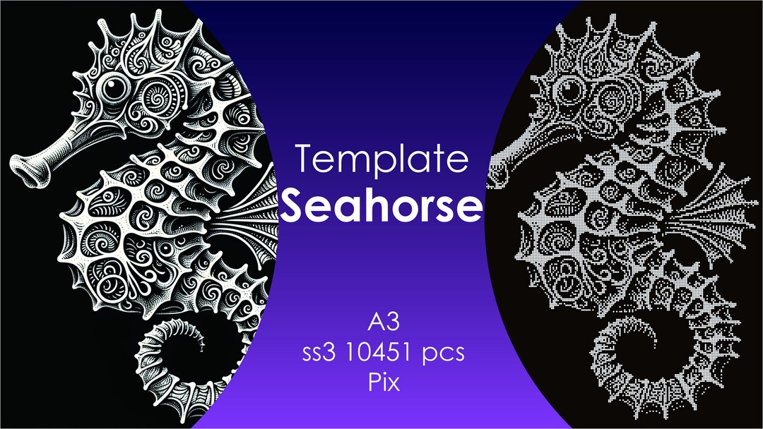 Seahorse. Template for Rhinestone Layout, 1 Colors, SS3 Size (total ...