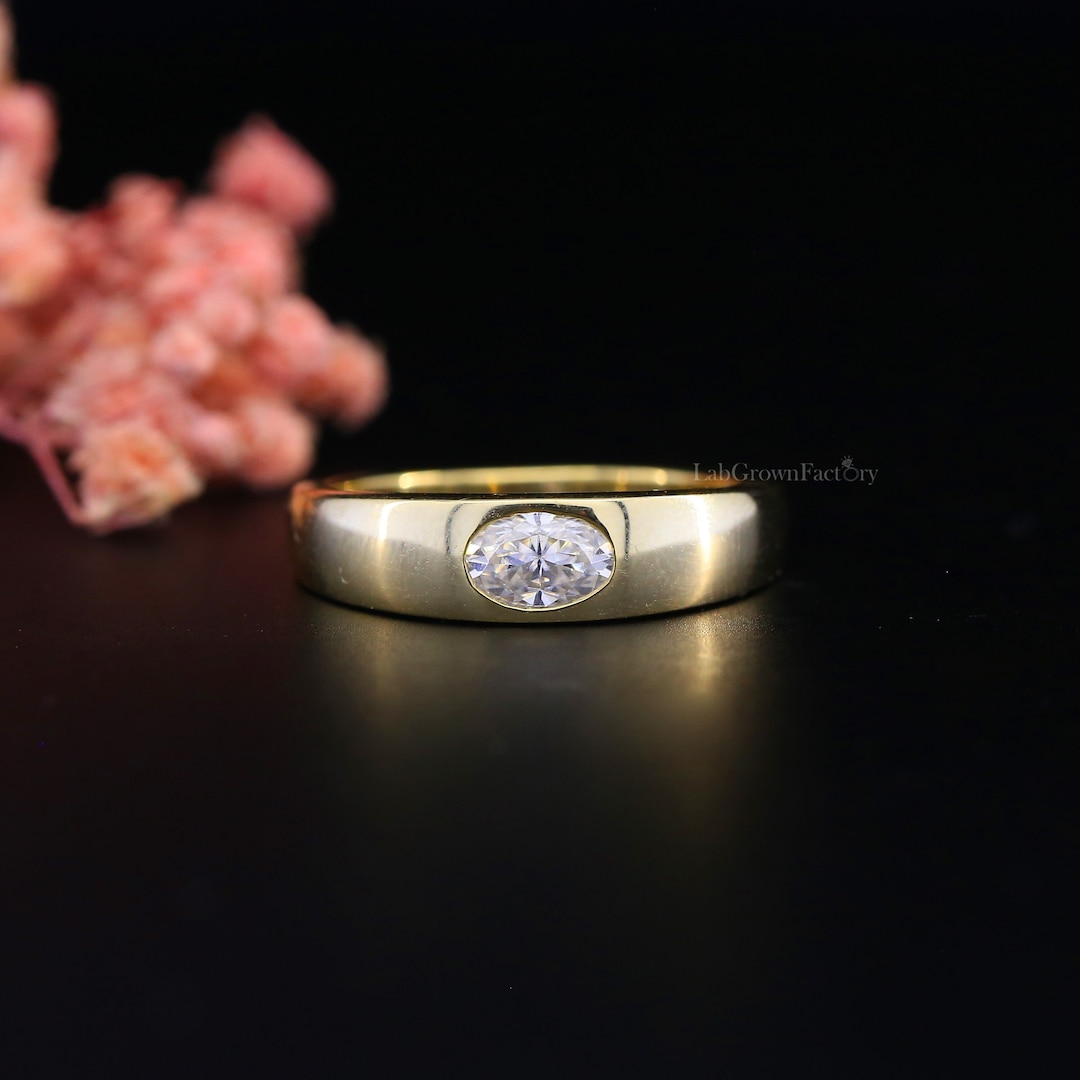 Flush Set Oval Dome Ring/oval Solitaire Pinky Ring/thick Signet Ring ...