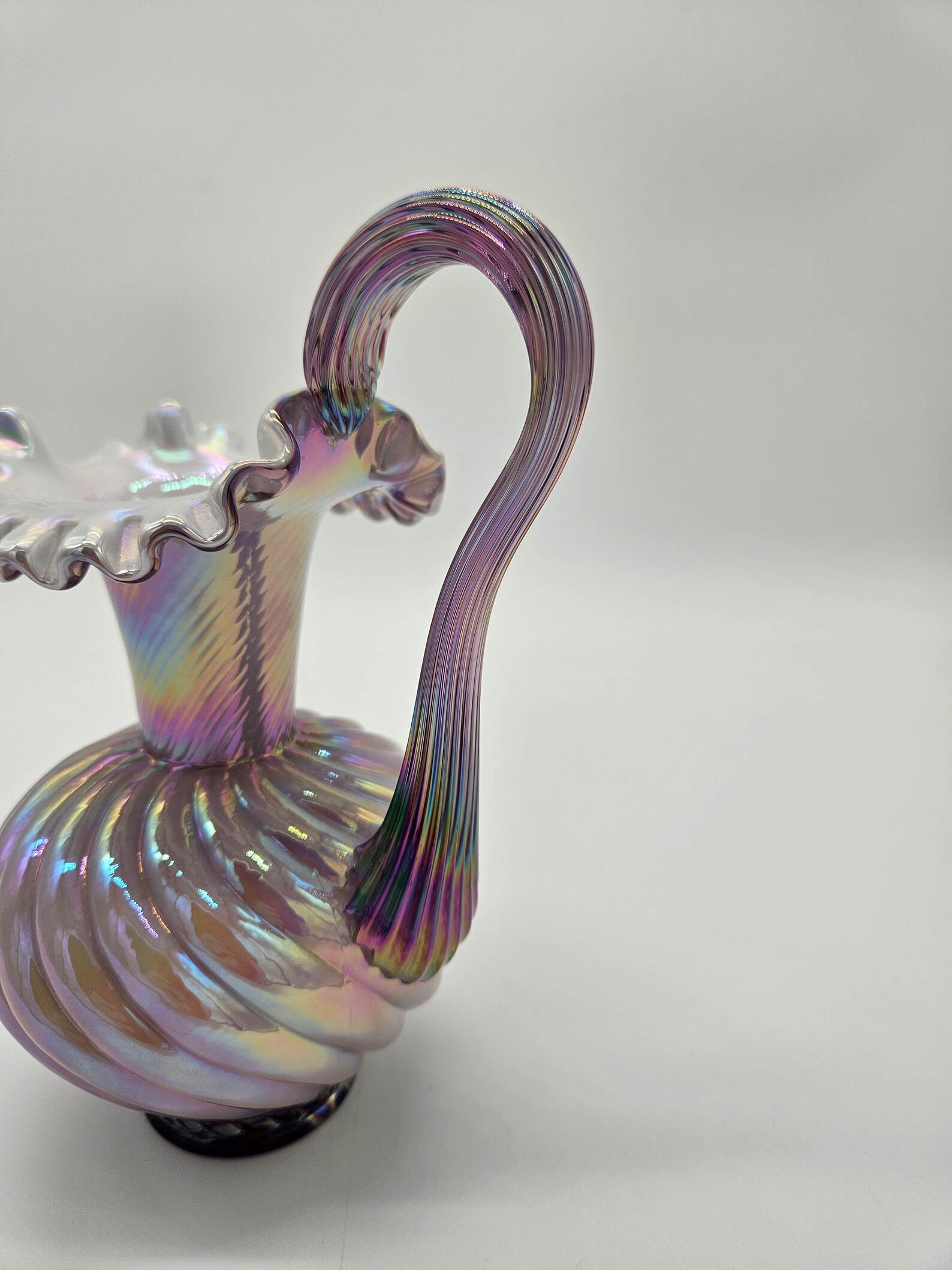 Fenton Sweetbriar Ruffled Rim Iridized Plum Overlay Spiral Swirl Optic ...