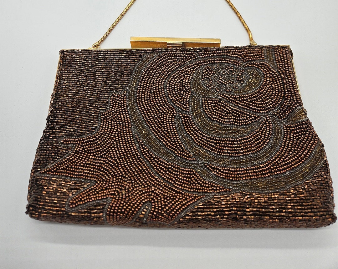 Vintage 1950s Laura Bronze Beaded Evening Hand Bag, Purse, Clutch - Etsy