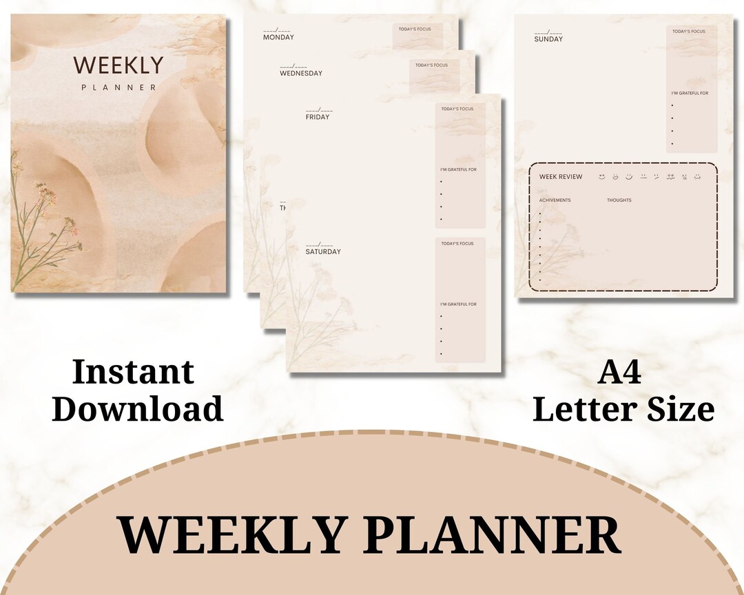 Printable Weekly Planner on Five Pages, Week at a Glance, Weekly Agenda ...