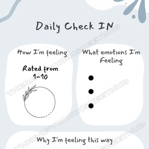 Therapy Daily Check in Worksheet for in Session or Therapeutic Homework ...