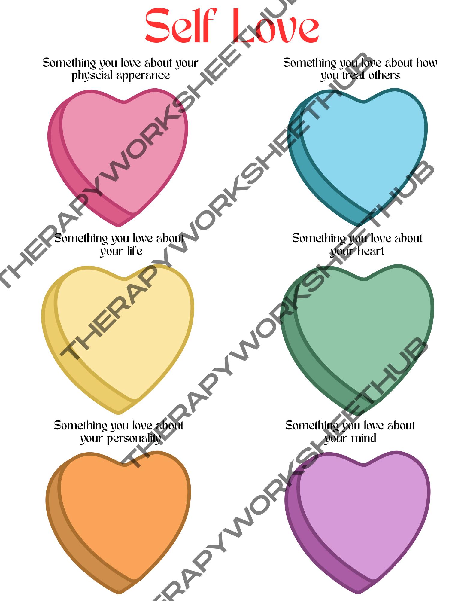 Self Love Valentines Therapy Worksheet - Etsy
