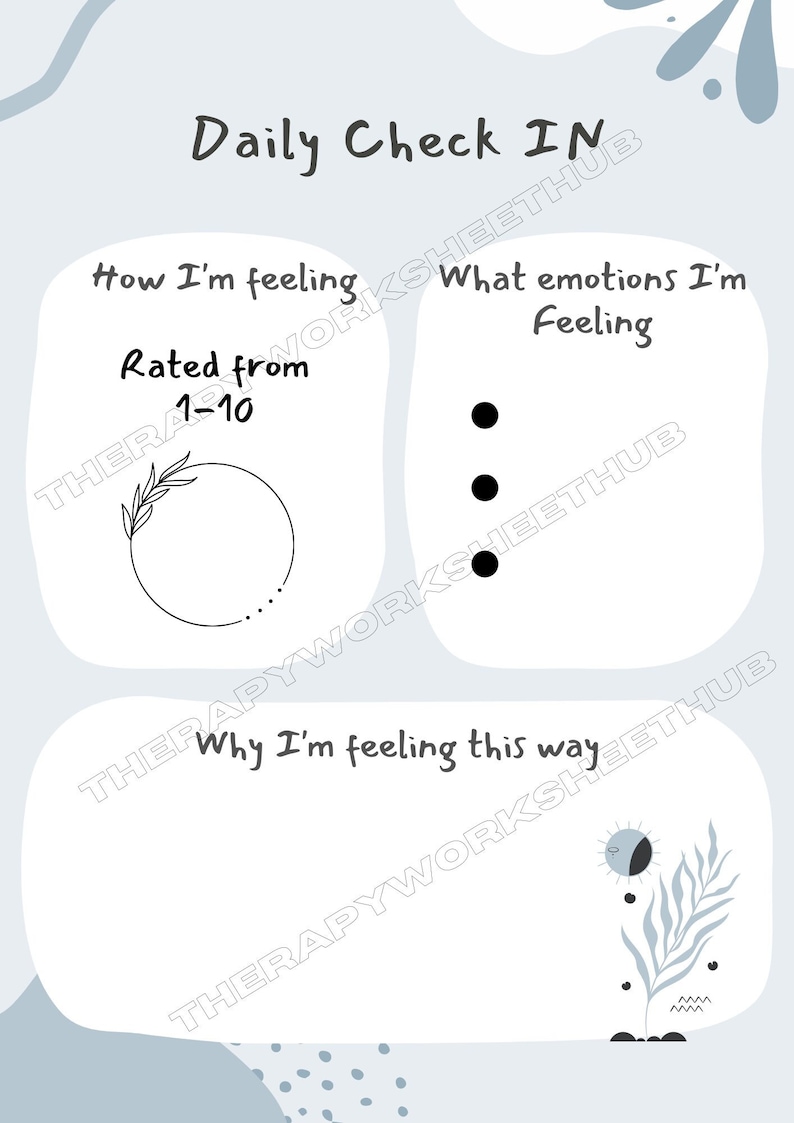 Therapy Daily Check in Worksheet for in Session or Therapeutic Homework ...