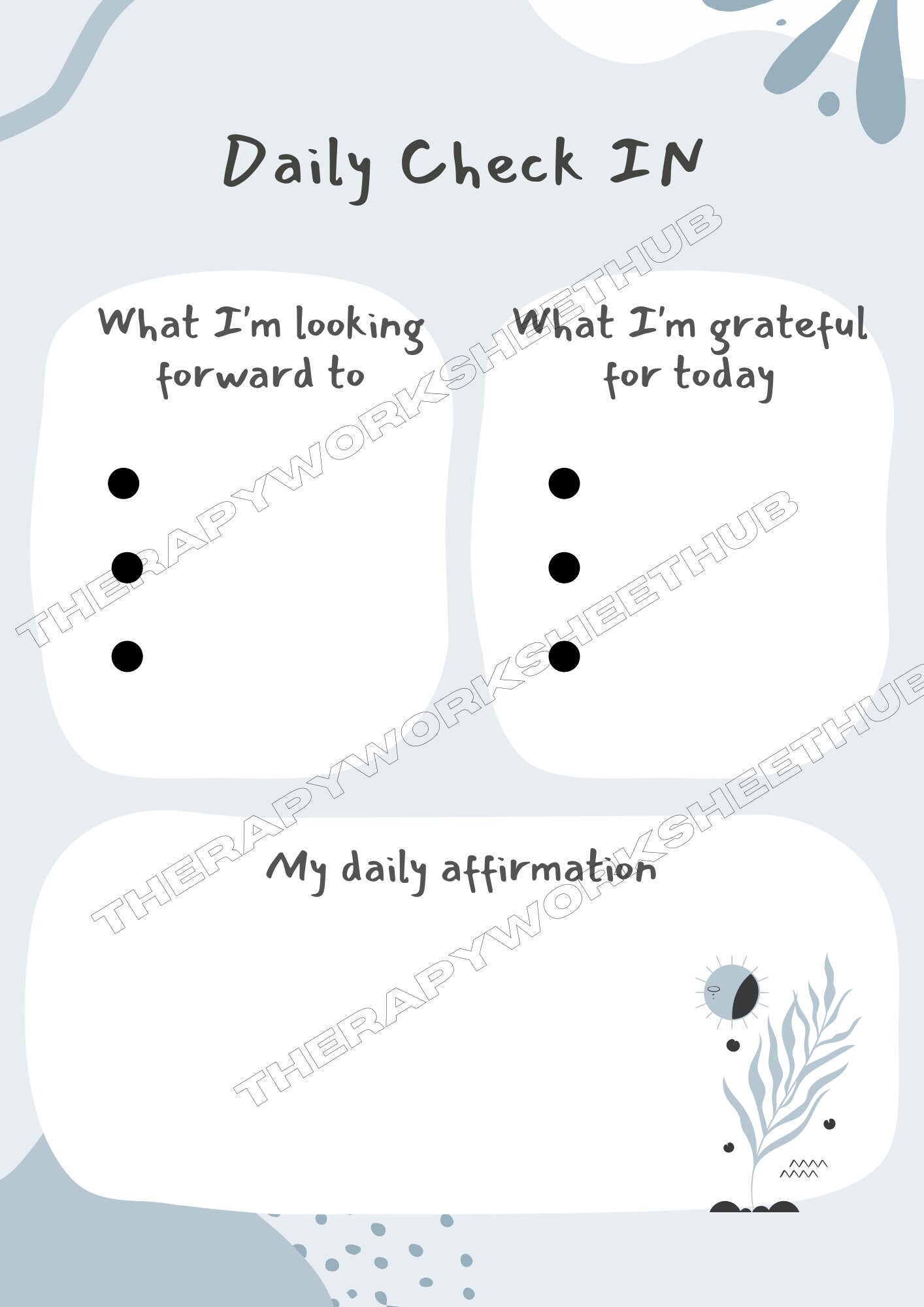 Therapy Daily Check in Worksheet for in Session or Therapeutic Homework ...