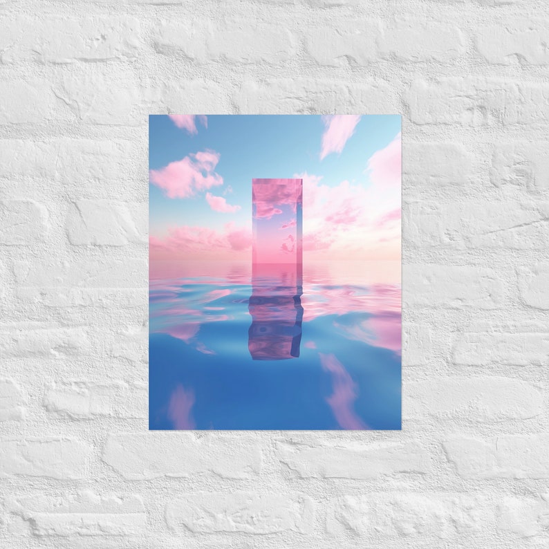 Abstract Vaporwave Landscape Water Reflection Print Poster Decoration ...