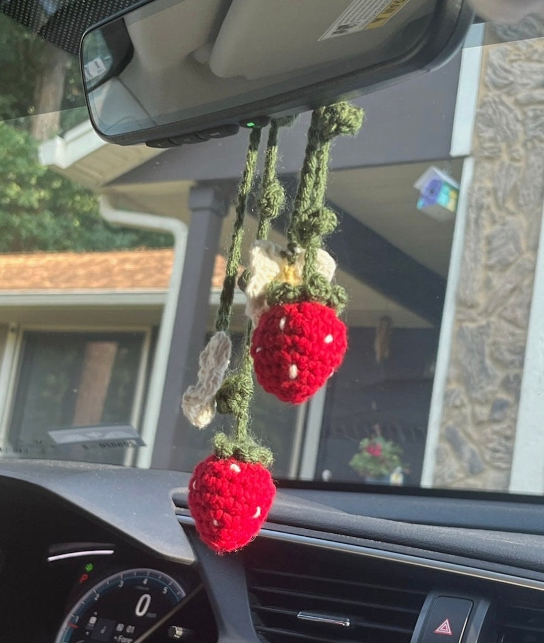 Crochet Strawberry Car Hanging: Daisy Vine Car Accessory - Etsy