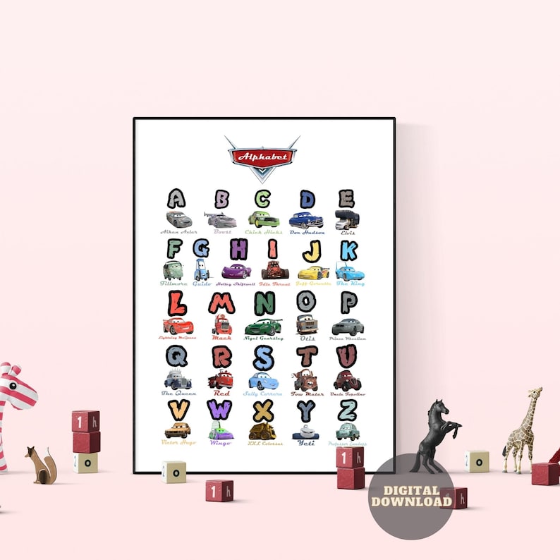 Disney Cars, Alphabet Poster, ABC Sign, Alphabet, Kids Room Decor ...