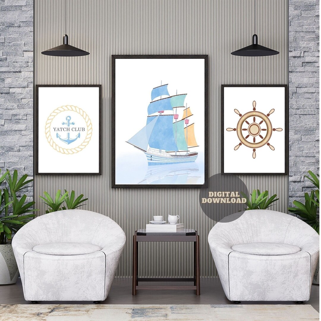 Watercolor, Sailboat, Sailboat Rudder, Anchor, Printable Sailboat ...