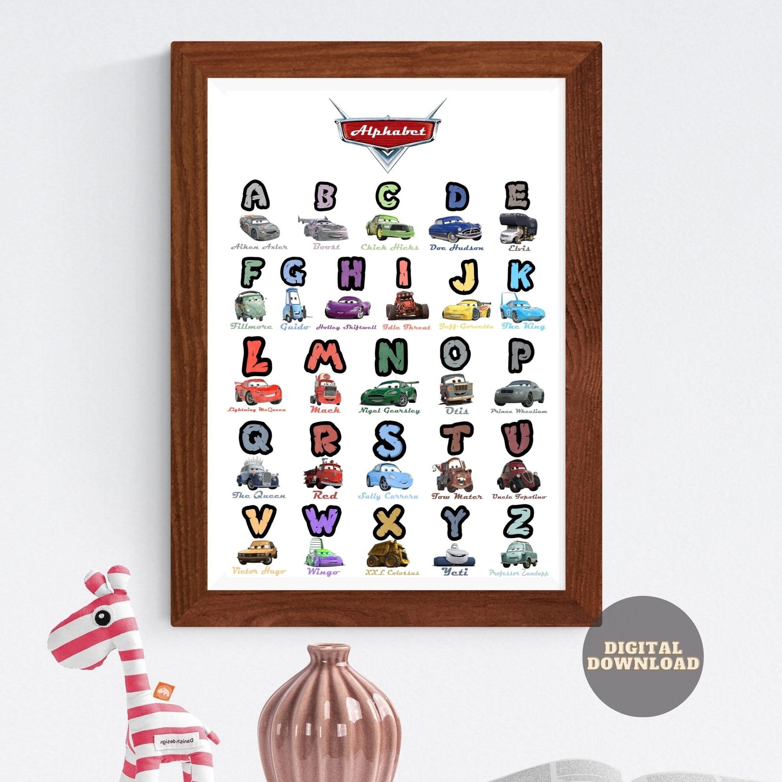 Disney Cars, Alphabet Poster, ABC Sign, Alphabet, Kids Room Decor ...