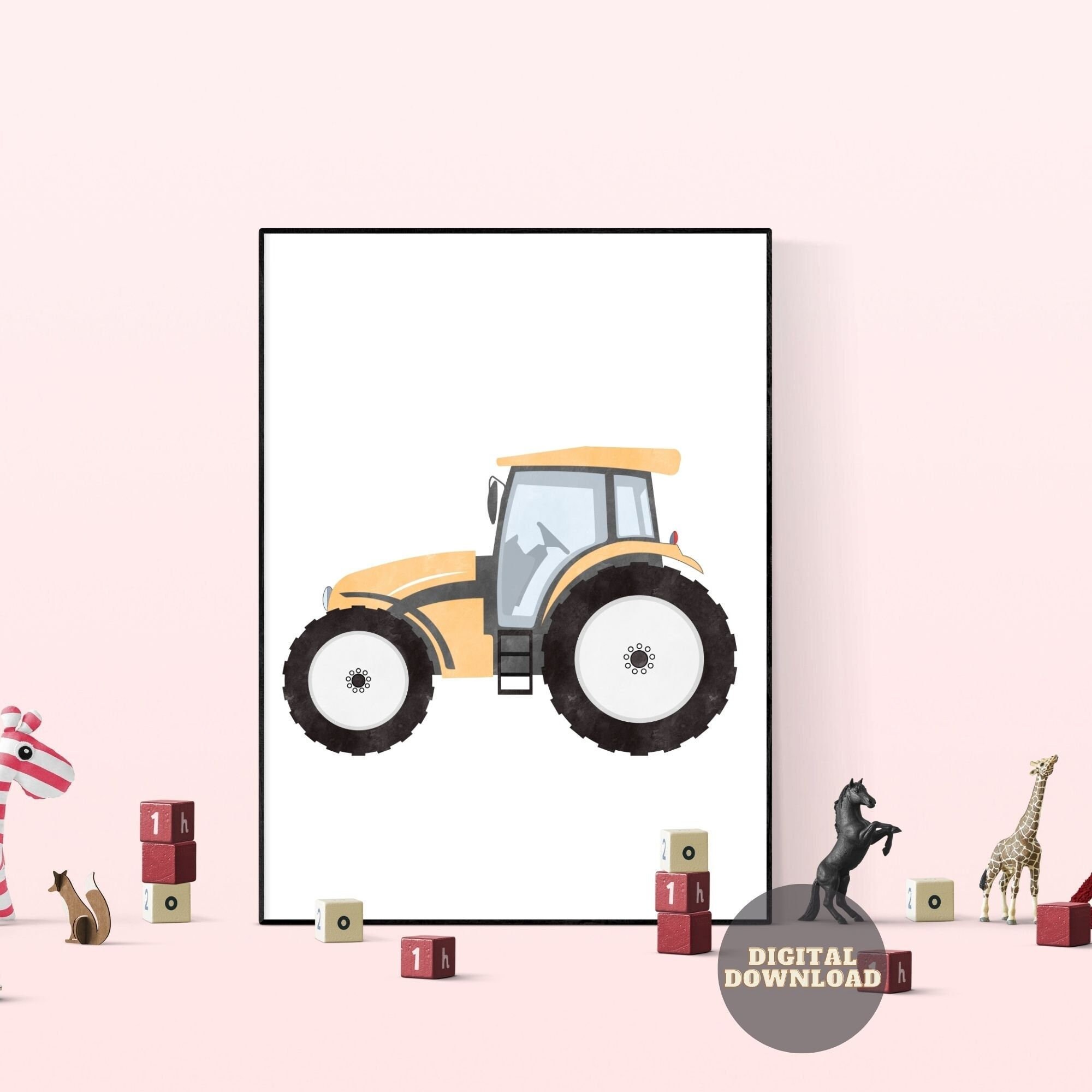 Tractor Watercolour Print, Tractor Nursery, Construction Vehicle Decor ...