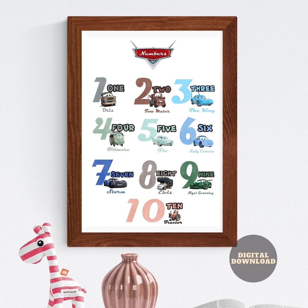 Disney Cars, Numbers Print, Numbers Poster, Educational Wall Art ...