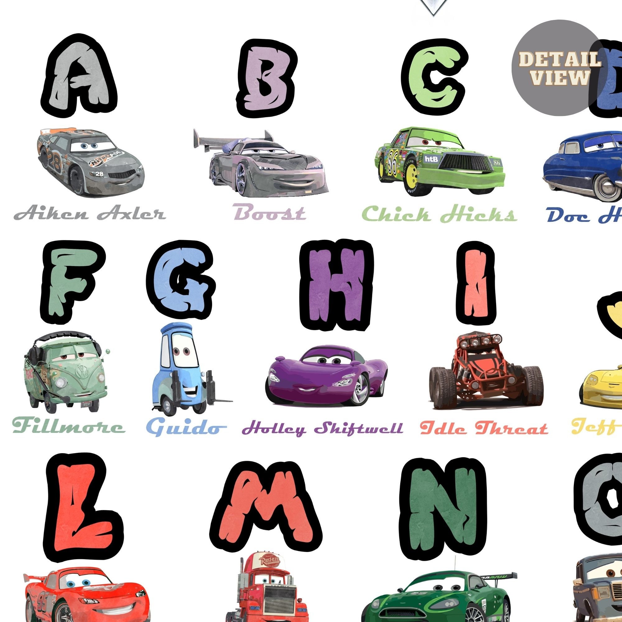 Disney Cars, Alphabet Poster, ABC Sign, Alphabet, Kids Room Decor ...