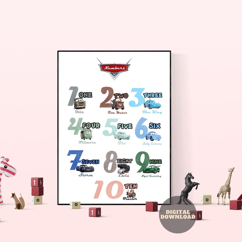 Disney Cars, Numbers Print, Numbers Poster, Educational Wall Art ...