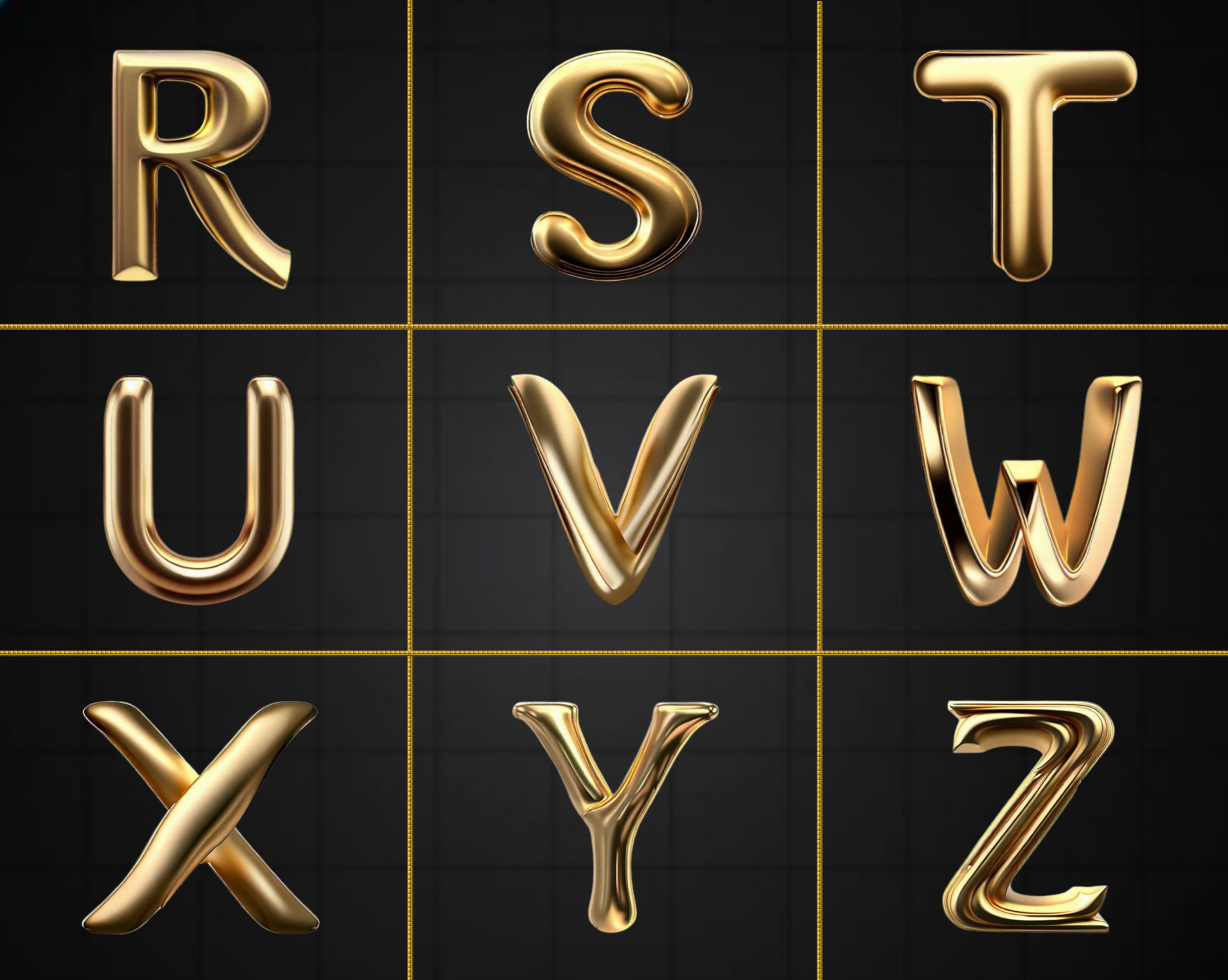 1 Set Gold Color Alphabet Design. Transparent PNG Format Digital ...