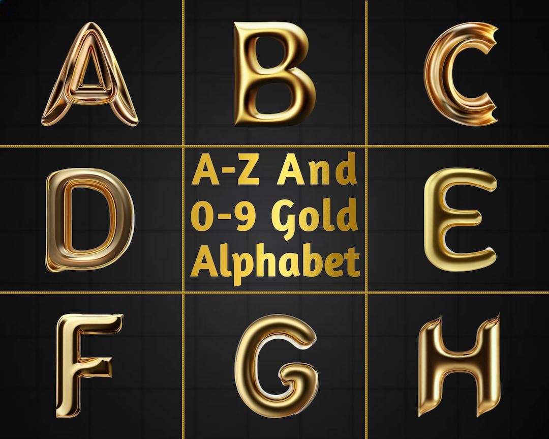 1 Set Gold Color Alphabet Design. Transparent PNG Format Digital ...