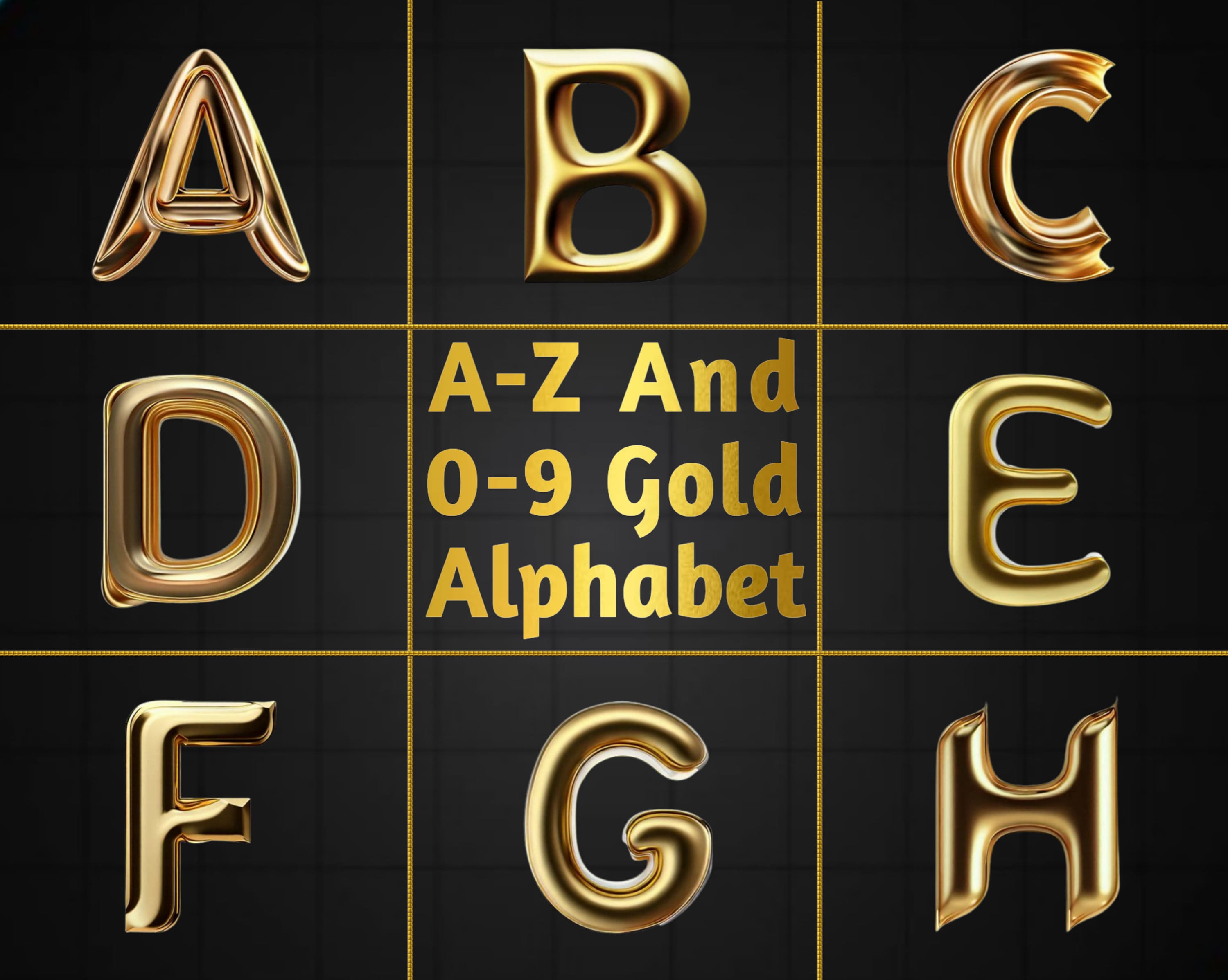 1 Set Gold Color Alphabet Design. Transparent PNG Format Digital ...
