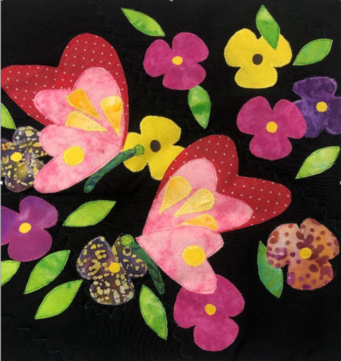 BUTTERFLIES QUILT Butterflies and Flowers Textile Art Butterflies ...
