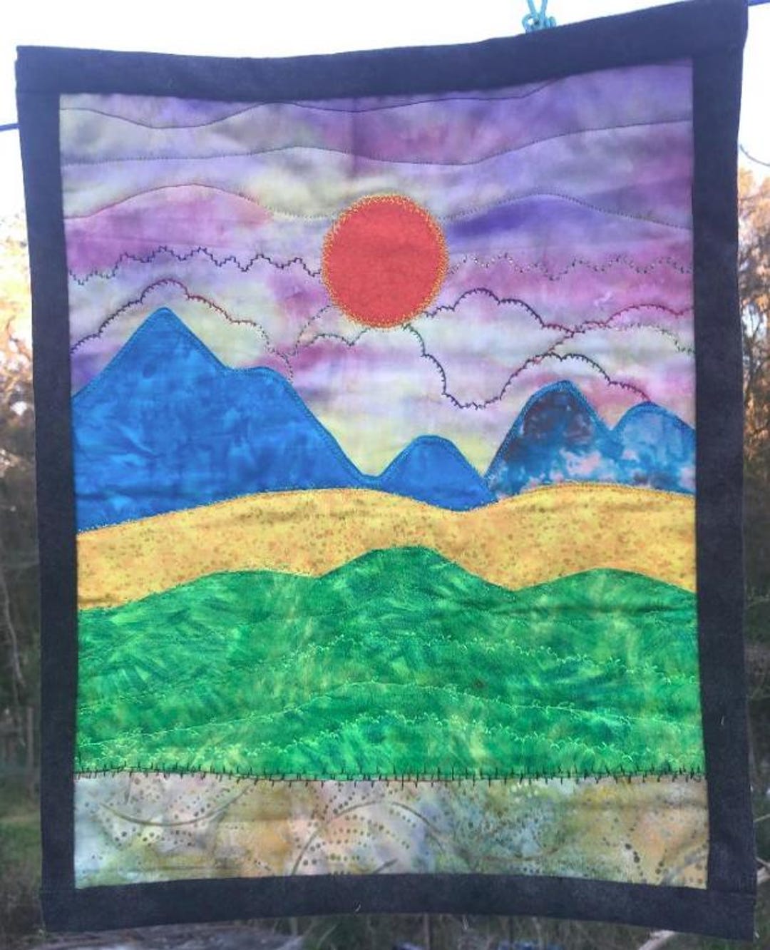 Orange Sun Dawn 14" X 17" Quilted Wall Hanging Textile Art Raw Edge ...