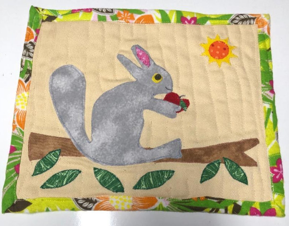 SQUIRREL Quilt MINI Quilt Squirrel Eating Apple Fall Mugrug Autumn ...