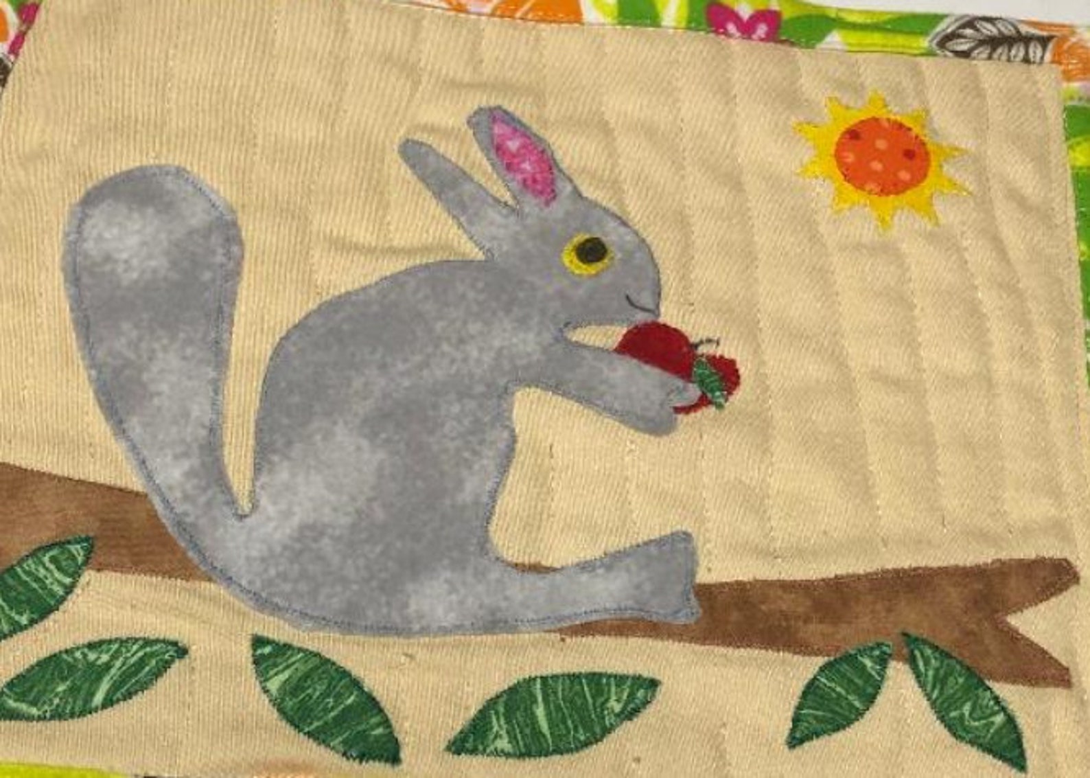 SQUIRREL Quilt MINI Quilt Squirrel Eating Apple Fall Mugrug Autumn ...