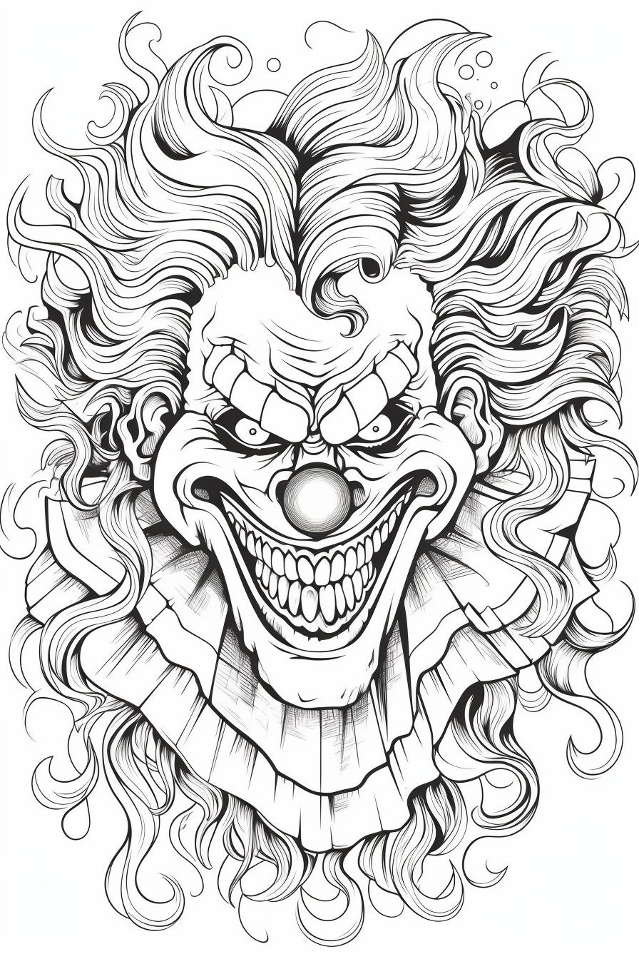 20 "scary Clown" Coloring Pages for Adults and Teens, Horror Clown ...