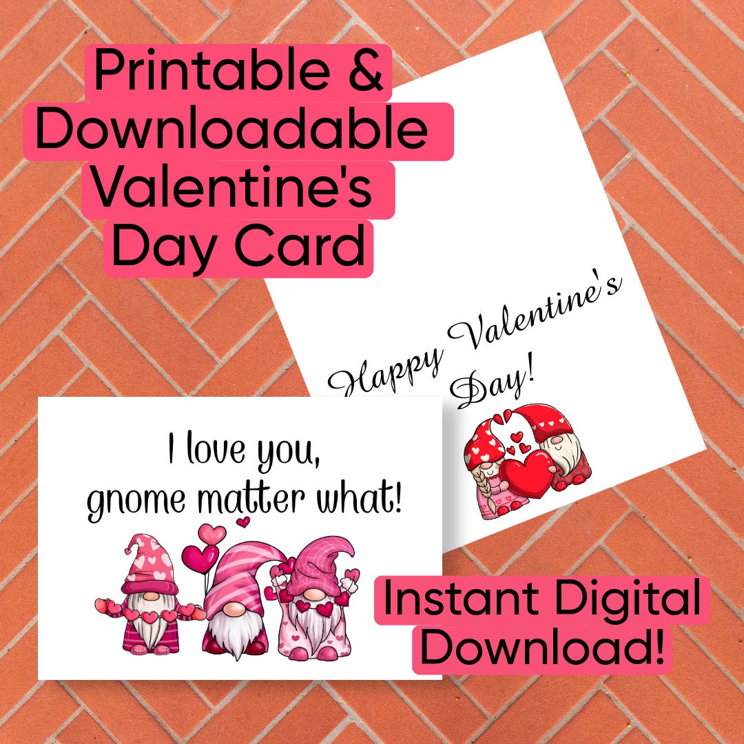 Gnome Valentine's Day Card Printable Digital Download - Etsy