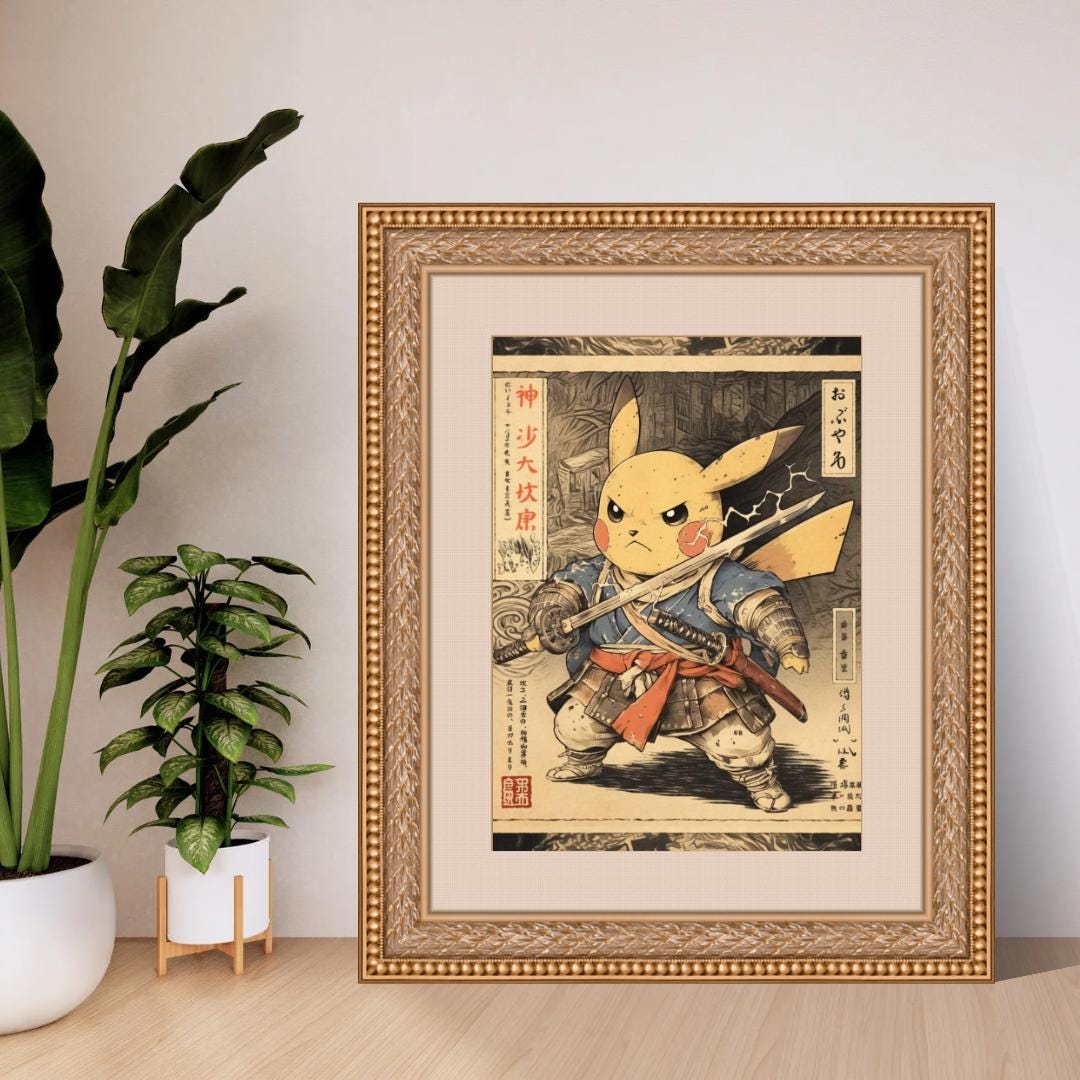 Samurai Pikachu Ukiyo-e Style Digital Art Print - Instant Download ...
