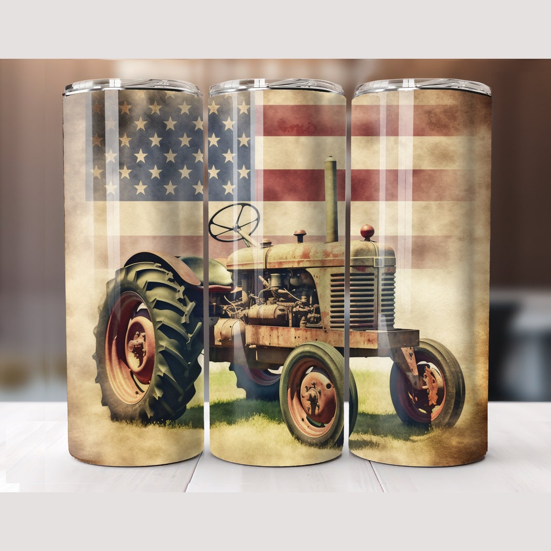Tractor With American Flag Background Tumbler Wrap Old Rusty Metal ...