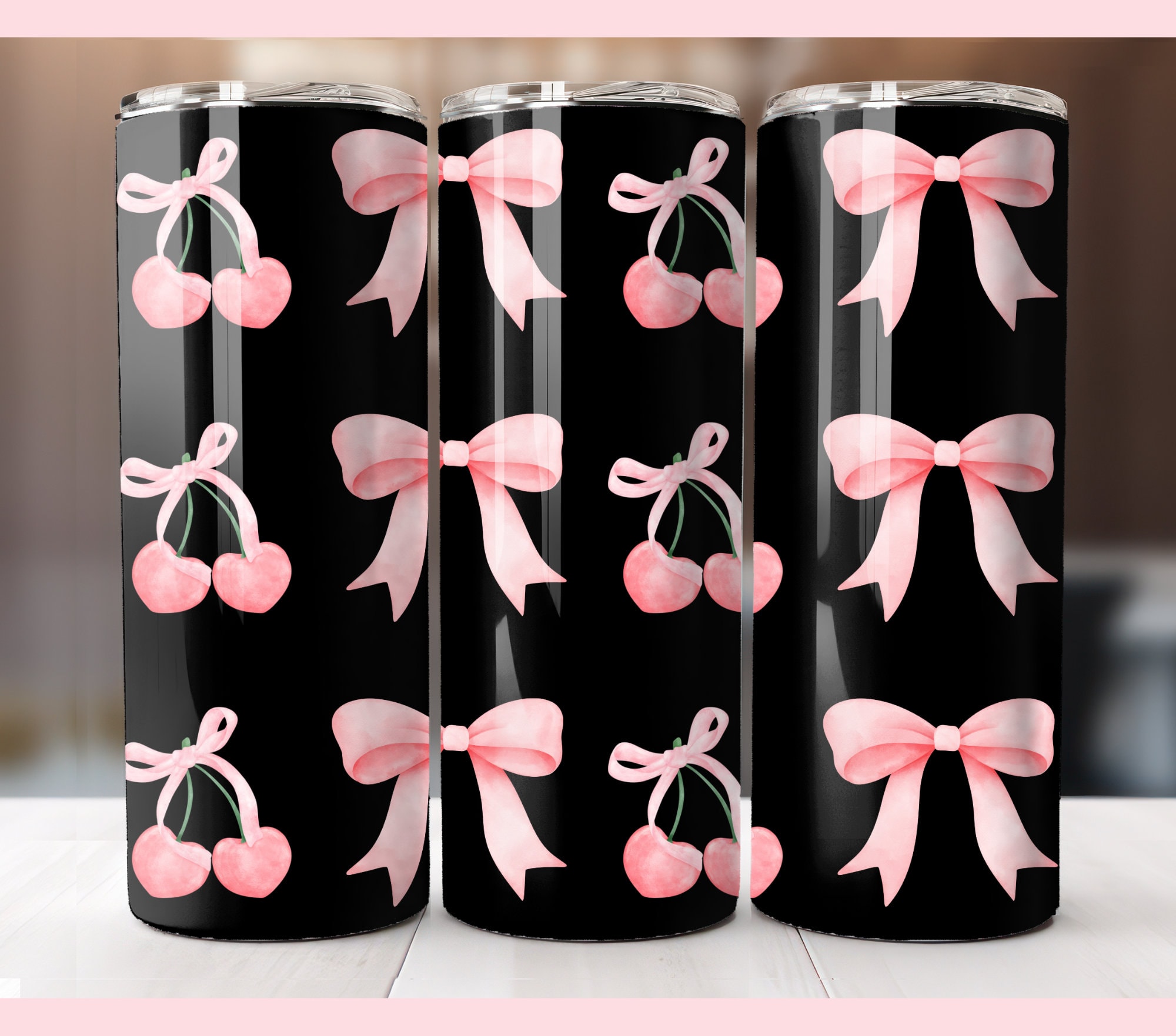 Cherry Bow, Tumbler Wrap, Pink Bow, Coquette, 20 Oz Skinny Tumbler ...