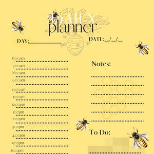 Bee Planner Sheet, Bee Printable Sheets, Bee Themed Planner Sheet, Bee ...