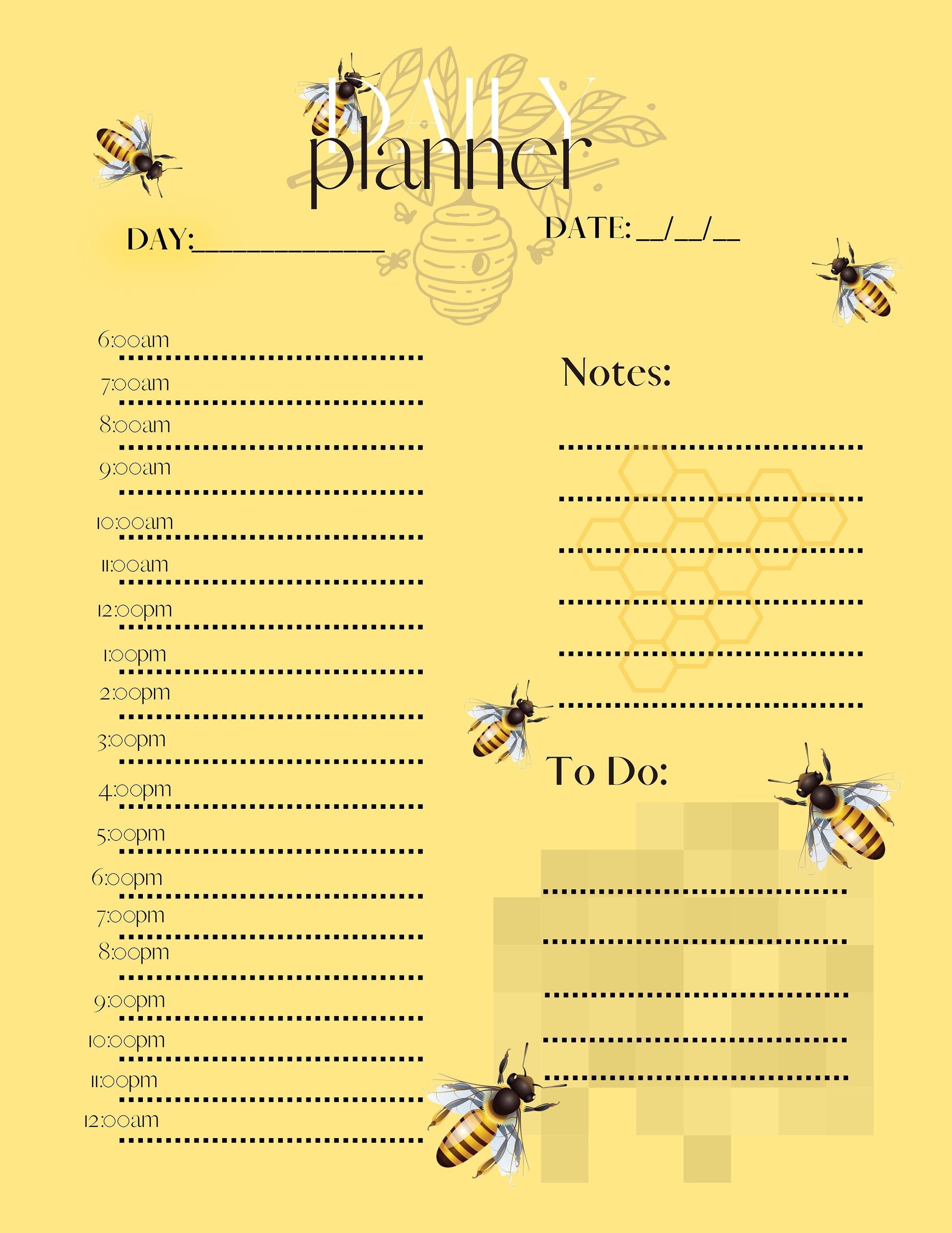 Bee Planner Sheet, Bee Printable Sheets, Bee Themed Planner Sheet, Bee ...