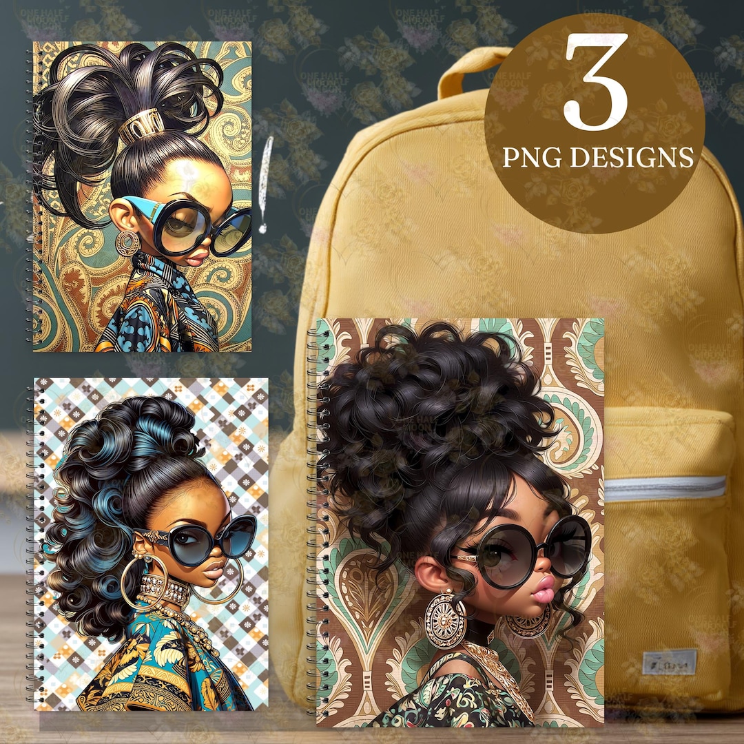 Black Girl Notebook Cover, Printable AI Art for Journal, KDP, Planner ...
