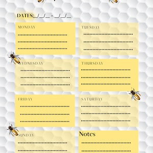 Bee Planner Sheet, Bee Printable Sheets, Bee Themed Planner Sheet, Bee ...
