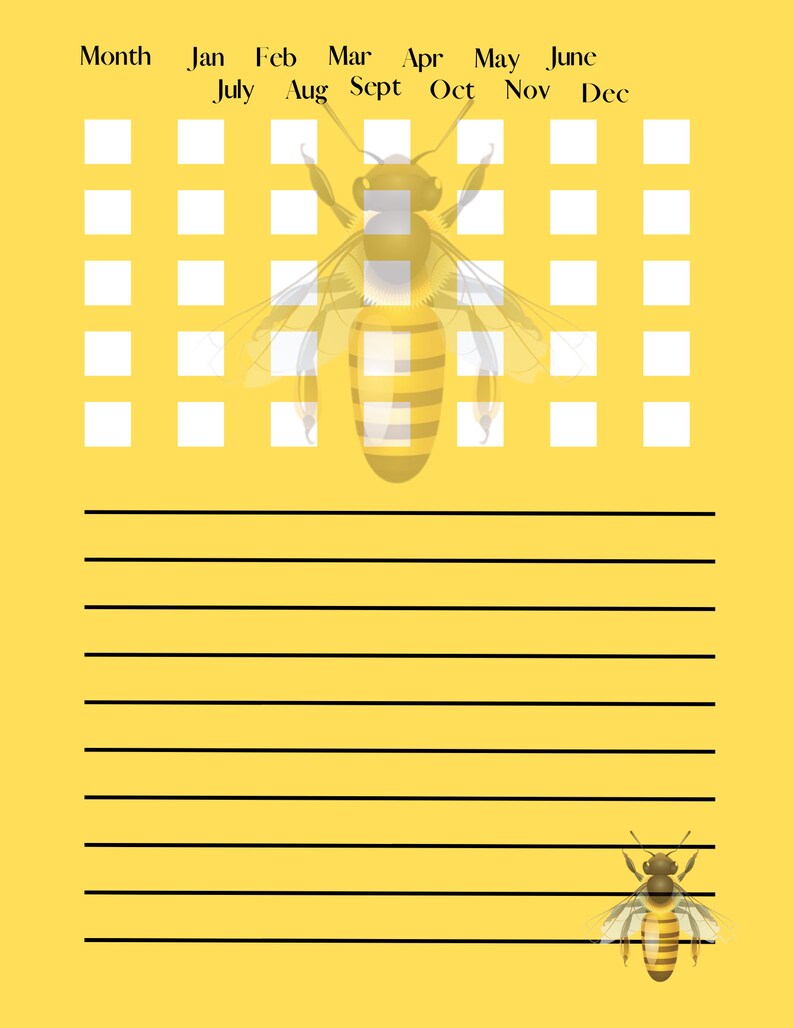 Bee Planner Sheet, Bee Printable Sheets, Bee Themed Planner Sheet, Bee ...