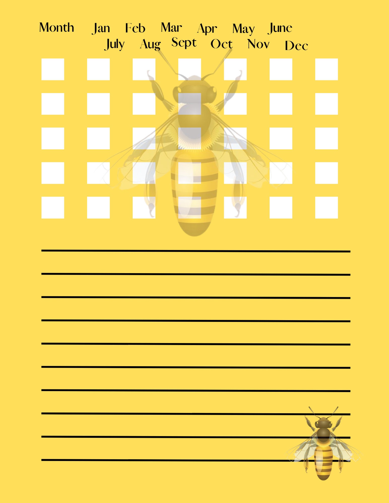 Bee Planner Sheet, Bee Printable Sheets, Bee Themed Planner Sheet, Bee ...