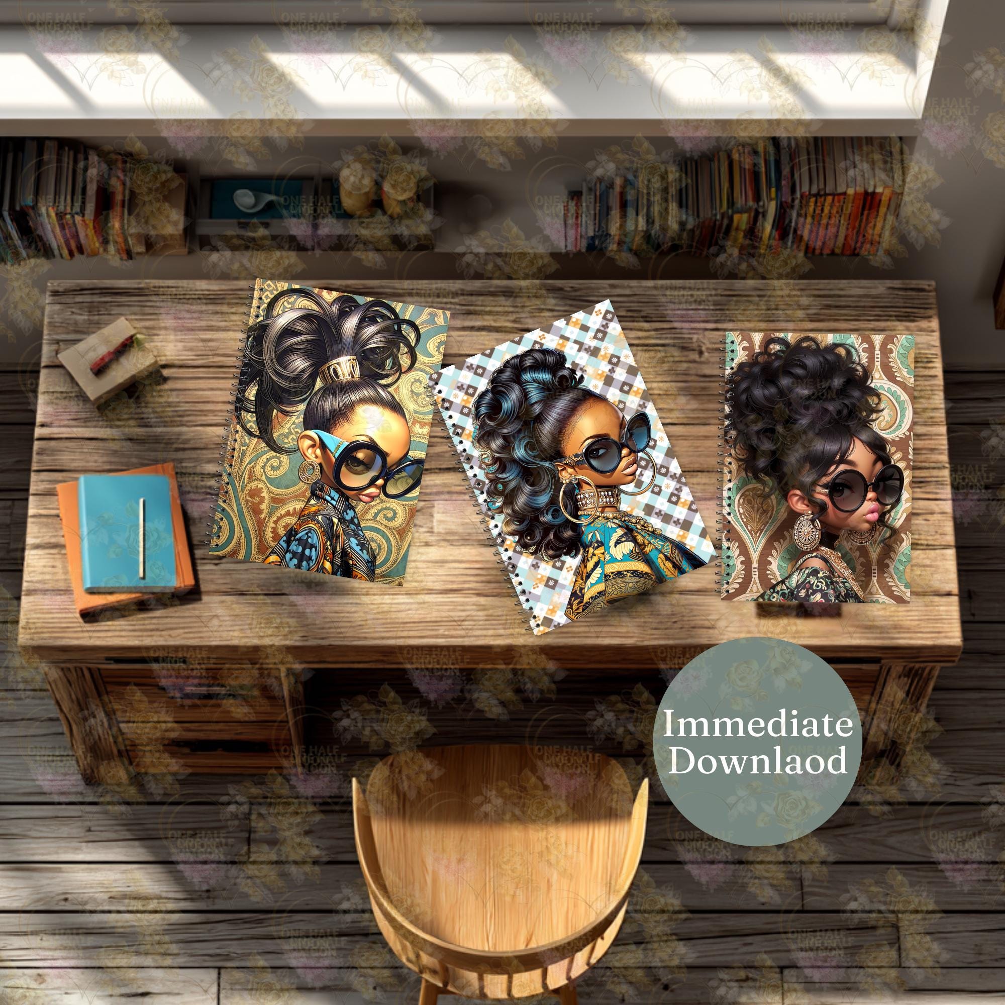 Black Girl Notebook Cover, Printable AI Art for Journal, KDP, Planner ...