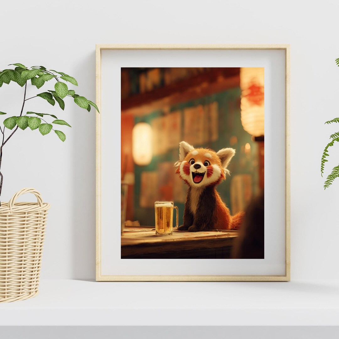 Red Panda Beer Poster: Quirky Animal Bar Art Print - Etsy