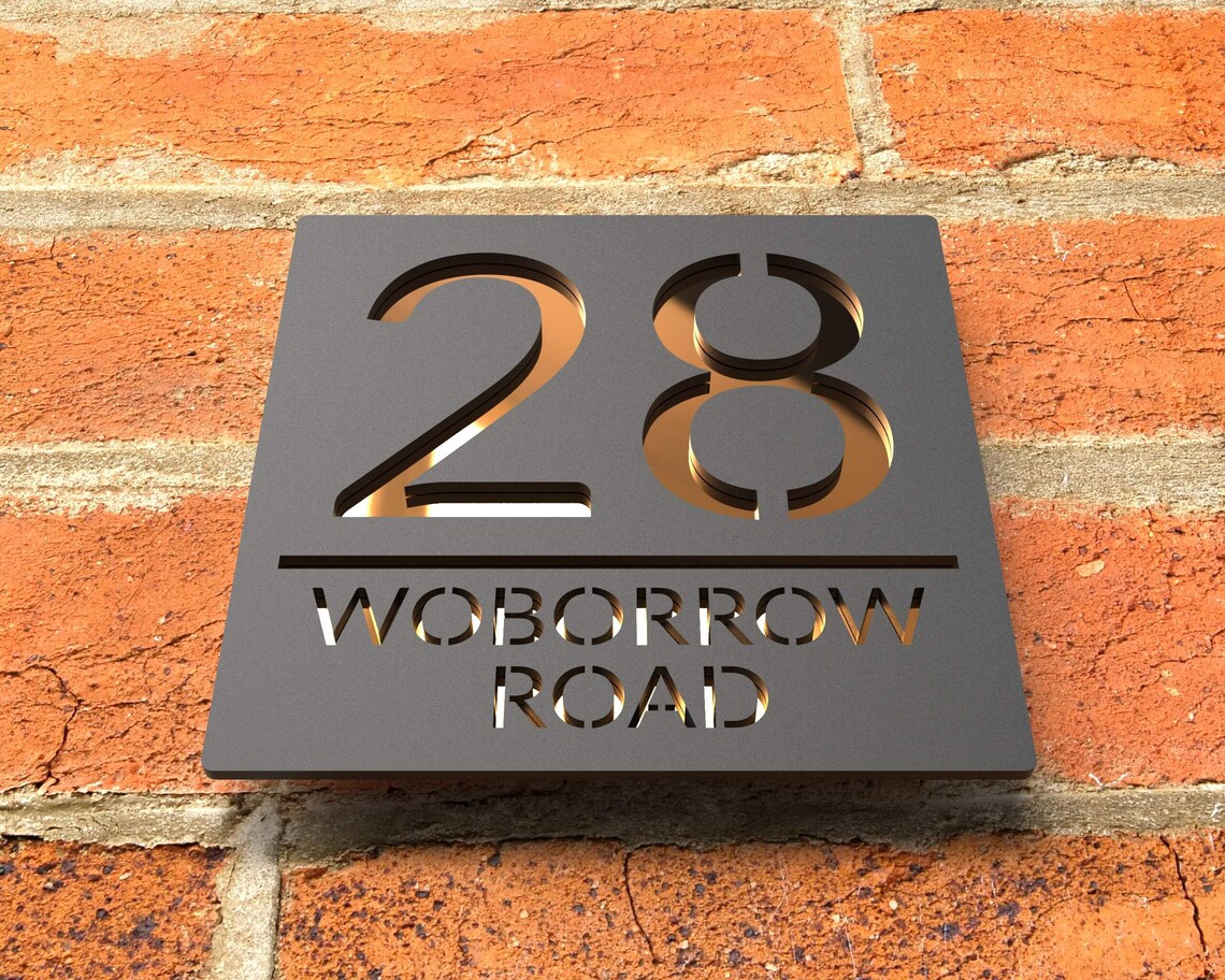Modern Black Door Numbers, With Bronze Mirror Baseplate Custom Acrylic ...