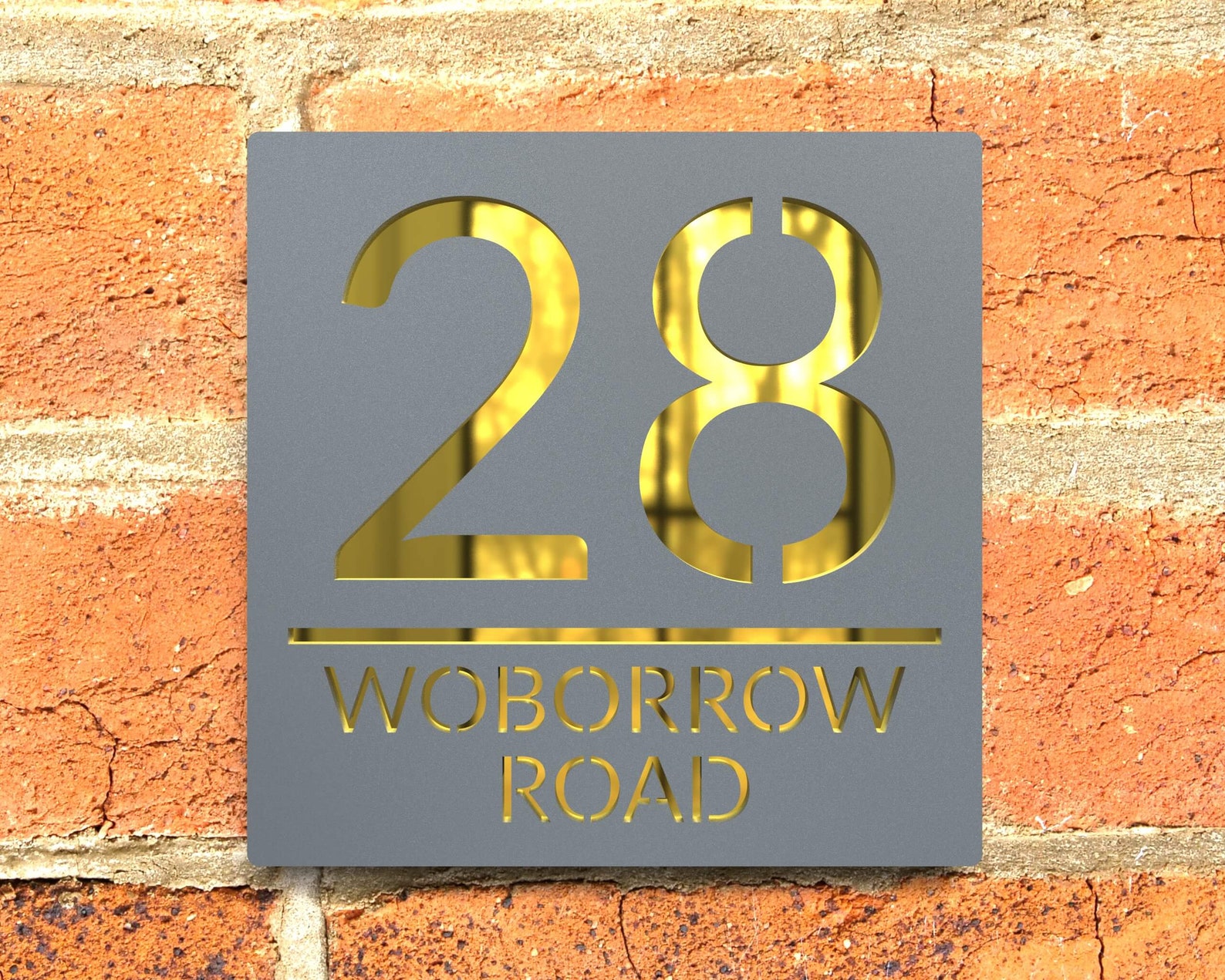 Modern Grey Door Numbers, With Gold Mirror Floating Door Sign, Custom ...