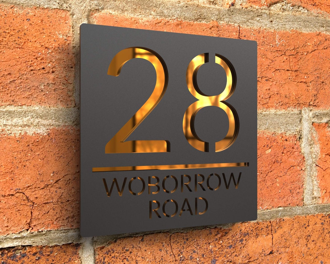 Modern Black Door Numbers, With Bronze Mirror Baseplate Custom Acrylic ...