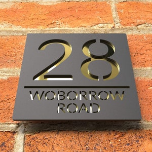 Modern Black Door Numbers, With Gold Mirror Floating Door Sign, Custom ...