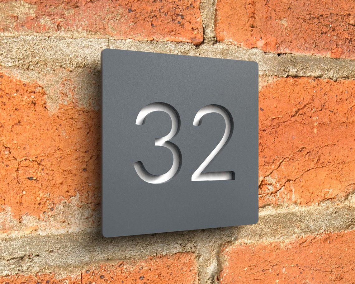 Modern Grey Door Numbers, With Gloss White Backplate Custom Acrylic ...
