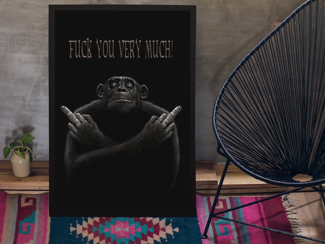 Monkey Poster, Monkey Middle Finger Poster, Funny Living Room Poster ...