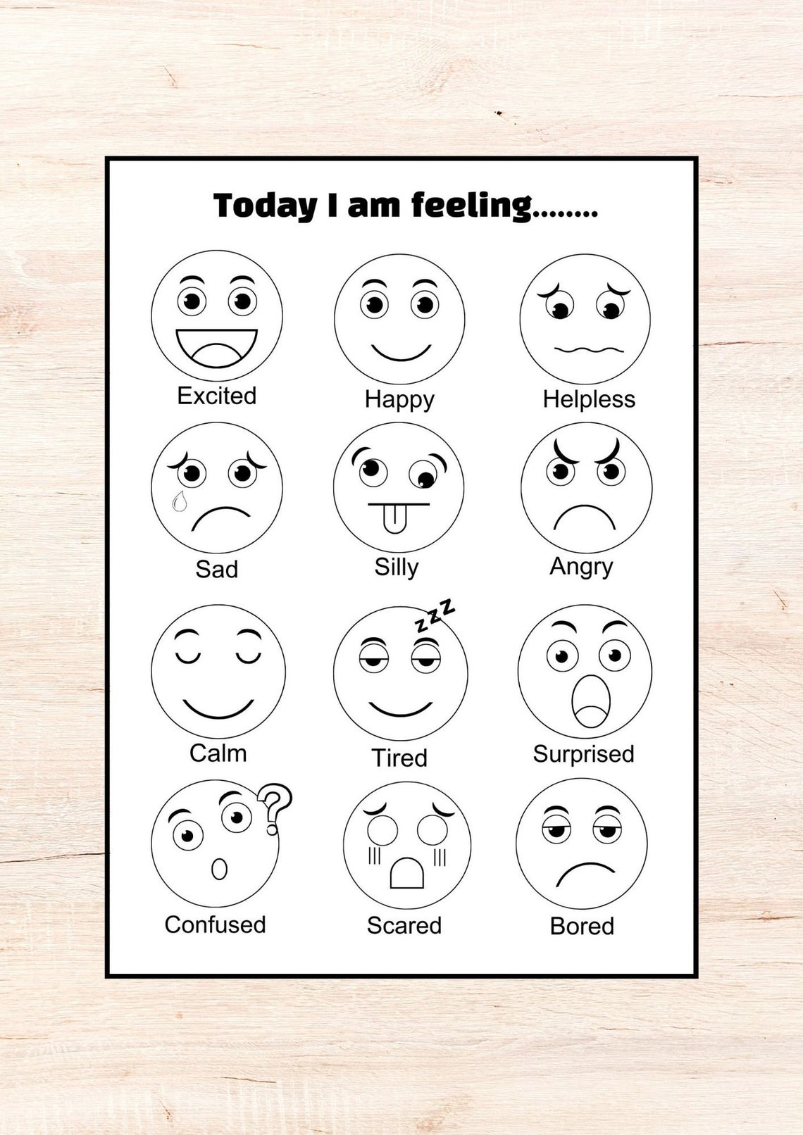 Emotion Flashcards Coloring Pages Printable, A4 JPEG, Feelings Poster ...