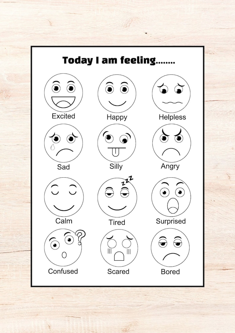 Emotion Flashcards Coloring Pages Printable, A4 JPEG, Feelings Poster ...