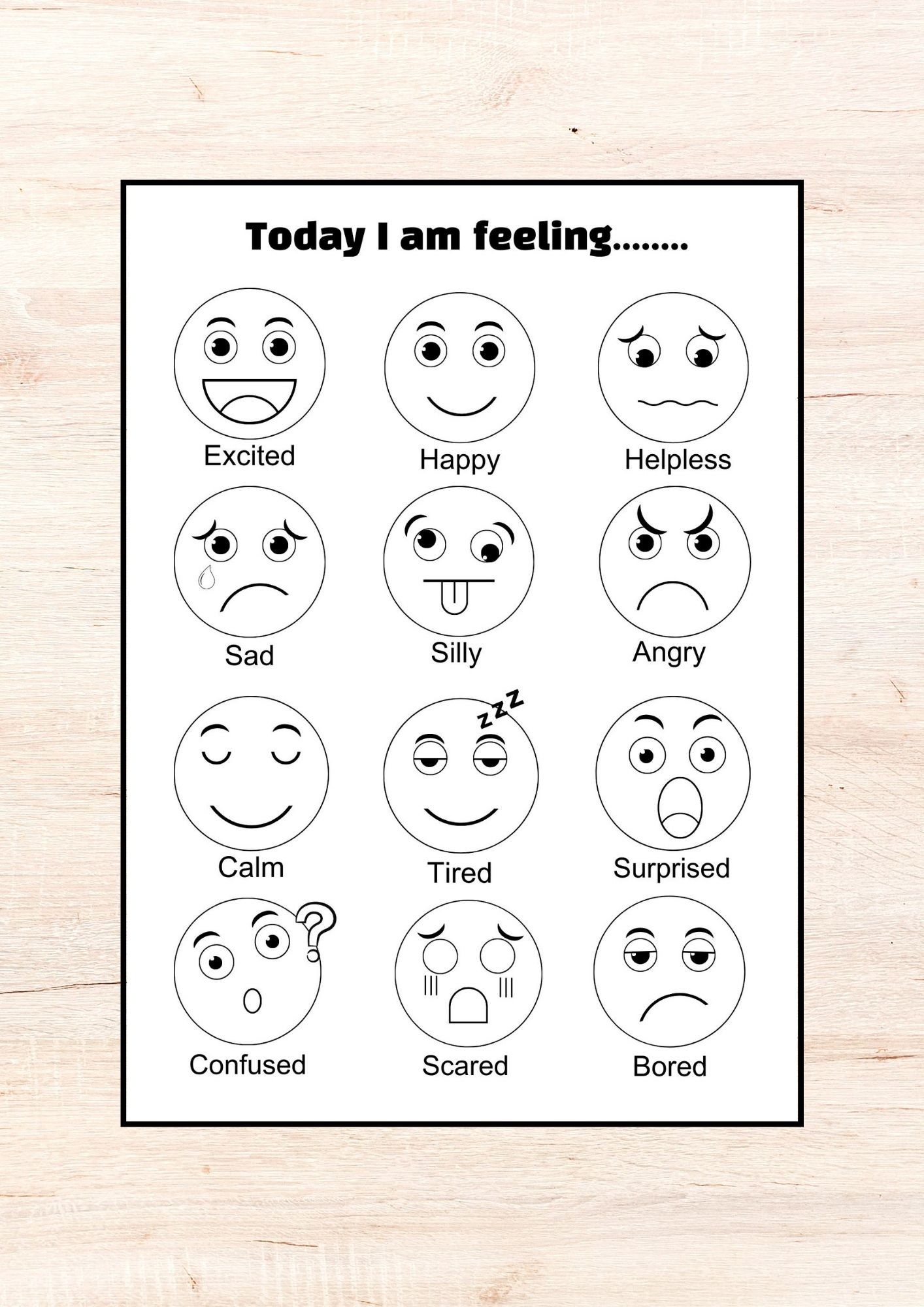 Emotion Flashcards Coloring Pages Printable, A4 JPEG, Feelings Poster ...