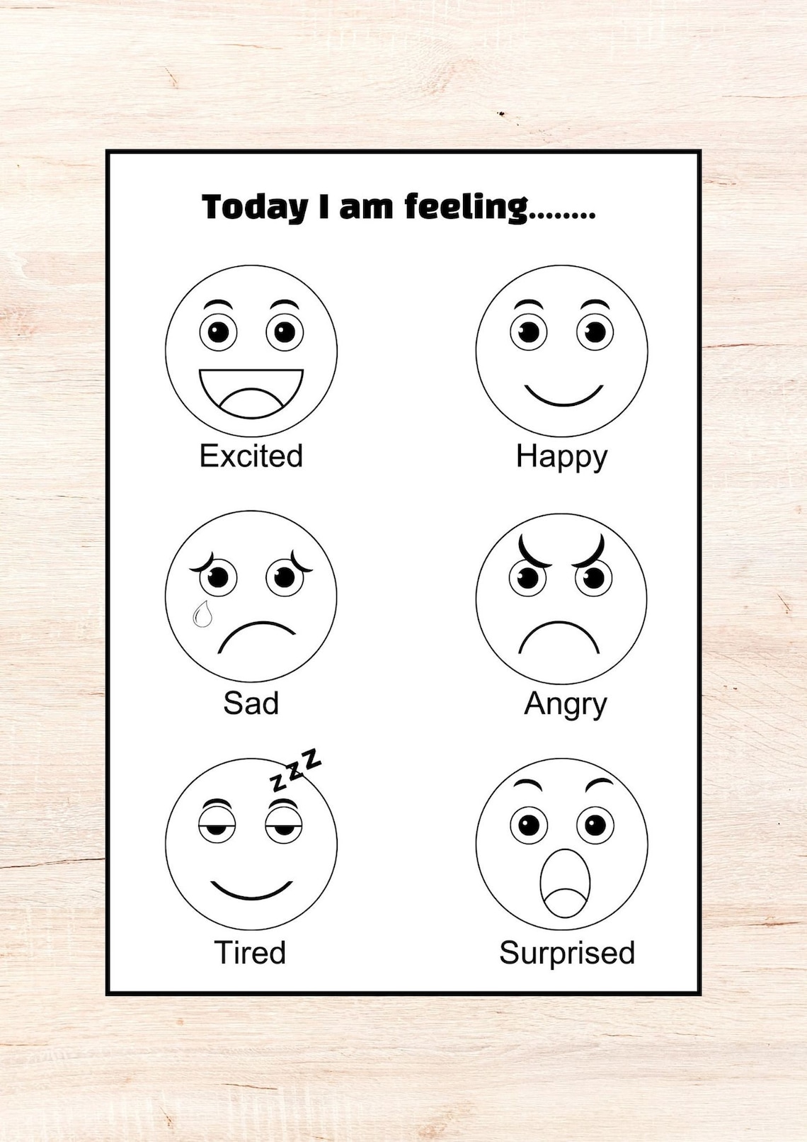 Emotion Flashcards Coloring Pages Printable, A4 JPEG, Feelings Poster ...
